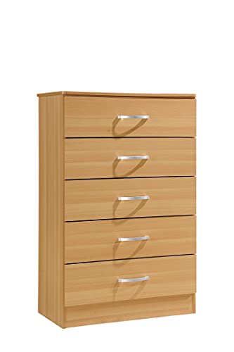 HODEDAH IMPORT 5 Drawer Chest, with Metal Gliding Rails, Beech, 47.8x31.5 inches