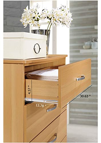 HODEDAH IMPORT 5 Drawer Chest, with Metal Gliding Rails, Beech, 47.8x31.5 inches