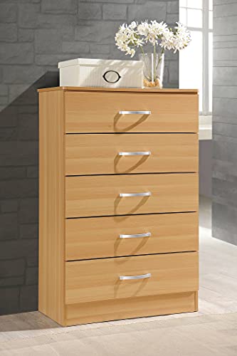 HODEDAH IMPORT 5 Drawer Chest, with Metal Gliding Rails, Beech, 47.8x31.5 inches