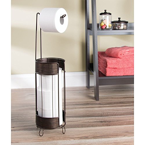 InterDesign Twillo Free Standing Toilet Paper Roll Holder – Dispenser and Spare Roll Storage for Bathroom, Bronze