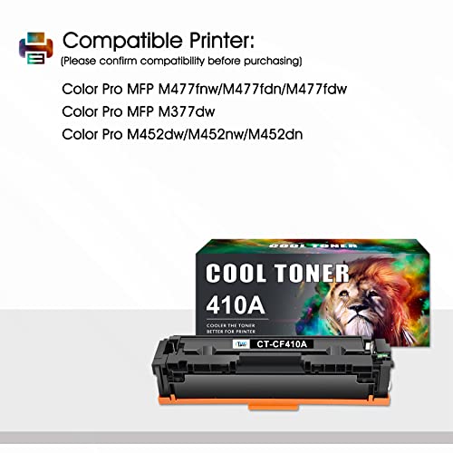 Cool Toner Compatible Toner Cartridge Replacement for HP 410A CF410A 410X CF410X for HP Color Pro MFP M477fdw M477fnw M452dn M477fdn M452nw M452dw M452 M477 Printer Toner Ink (Black, 2-Pack)