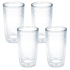 tervis made in usa double walled clear & colorful tabletop insulated tumbler cup keeps drinks cold & hot, 16oz - 4pk, clear