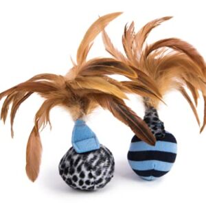 Petlinks (2 Count) Feather Flips Plush Ball Cat Toys - Blue, 2 Count