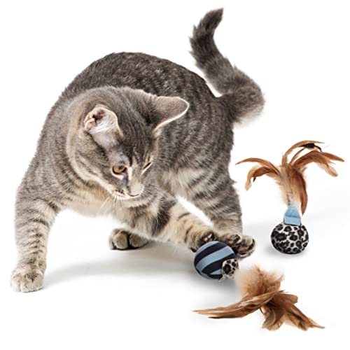 Petlinks (2 Count) Feather Flips Plush Ball Cat Toys - Blue, 2 Count