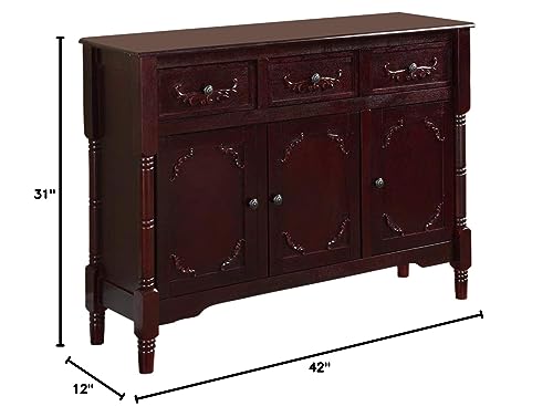 King's Brand Wood Console Sideboard Table with Drawers and Storage, Cherry Finish