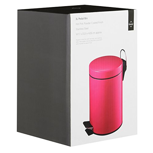 Premier Housewares 506420 Pedal Bin Hot Pink Kitchen Bin Stainless Steel Bathroom Bin Pedal Push Kitchen Bins Recycling Bins 3 L H26 x W17 x D23cm