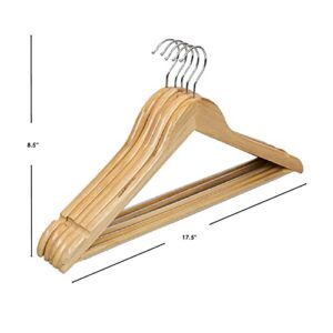 Home Basics 5 Pack Wooden Non-Slip Suit Hangers with Pants Bar – Smooth Finish Solid Wood Coat Hanger 360° Swivel Hook and Cut Notches for Jacket, Pant, Dress Clothes Hangers (Natural)