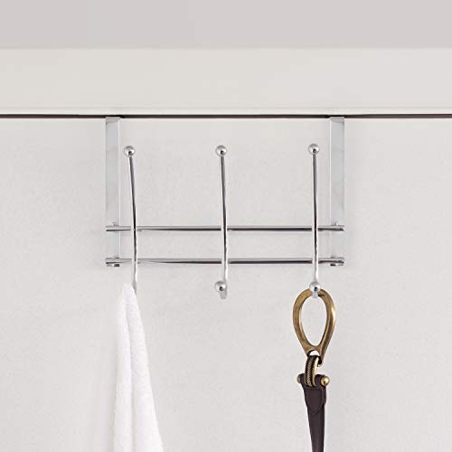 Home Basics Over The Door Hook, Steel Heavy Duty Door Hanger for Coats Robes Hats Clothes Towels, Hanging Towel Rack Organizer, Chrome