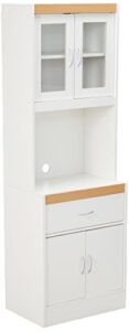 hodedah long standing kitchen cabinet with top & bottom enclosed cabinet space, one drawer, large open space for microwave, white