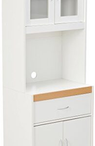 Hodedah Long Standing Kitchen Cabinet with Top & Bottom Enclosed Cabinet Space, One Drawer, Large Open Space for Microwave, White