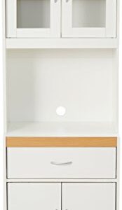 Hodedah Long Standing Kitchen Cabinet with Top & Bottom Enclosed Cabinet Space, One Drawer, Large Open Space for Microwave, White