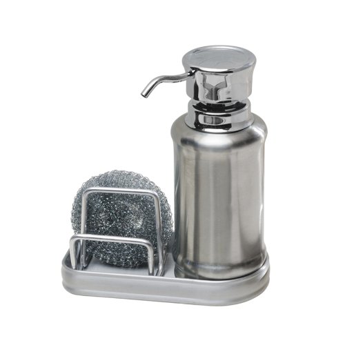 iDesign York Ergo Stainless Steel Soap and Sponge Sink Organizer Caddy - 6.5" x 3" x 8.25", Brushed/Polished