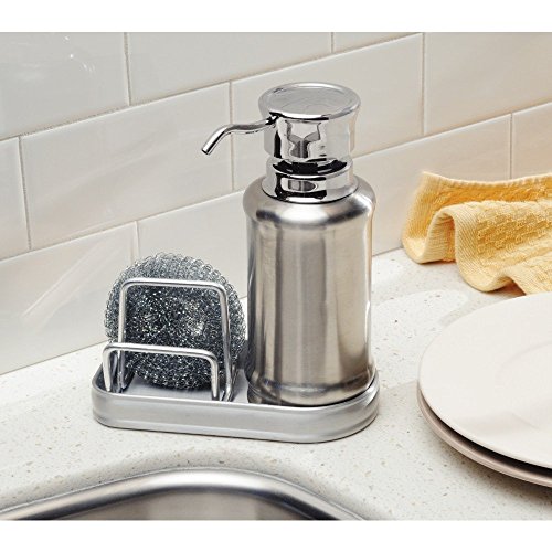 iDesign York Ergo Stainless Steel Soap and Sponge Sink Organizer Caddy - 6.5" x 3" x 8.25", Brushed/Polished