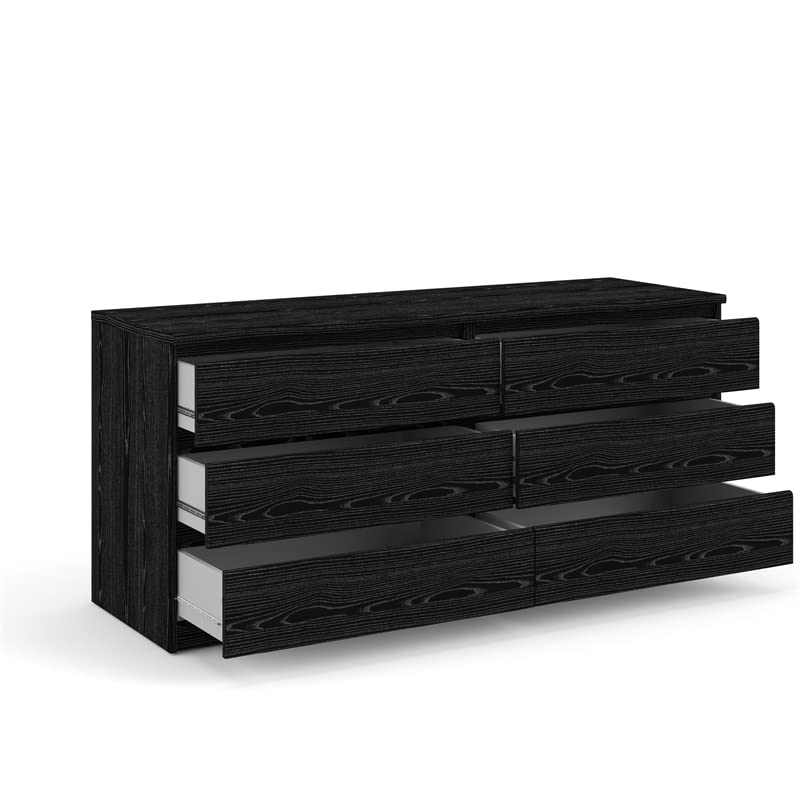 Tvilum 6 Drawer Double Dresser, Black Woodgrain