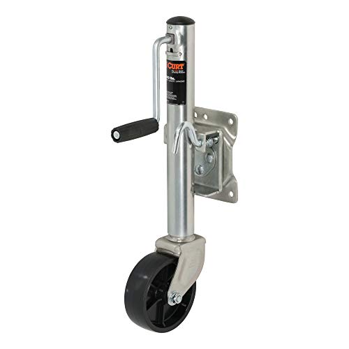 CURT 28113 Marine Boat Trailer Jack with 6-Inch Wheel, 1,200 lbs. 11 Inches Vertical Travel, CLEAR ZINC