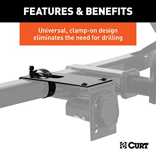 CURT 57202 Vehicle-Side Trailer Wiring Harness Clamp-On Bracket Mount for 7-Way Round or RV Blade , Black