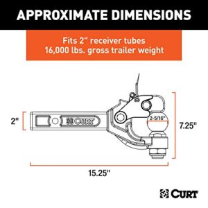 CURT 48006 Pintle Hitch with 2-5/16-Inch Trailer Ball, Fits 2-Inch Receiver, 16,000 lbs, 15-1/4-Inch Length