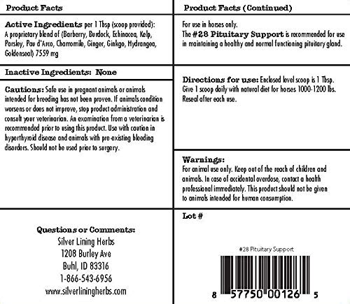 Silver Lining Herbs 28 Pituitary Support - Supports Equine Normal Function and Health Of the Pituitary - Natural Herbal Blend May Help Pituitary Dysfunction in Senior Horses - 1 lb Bag