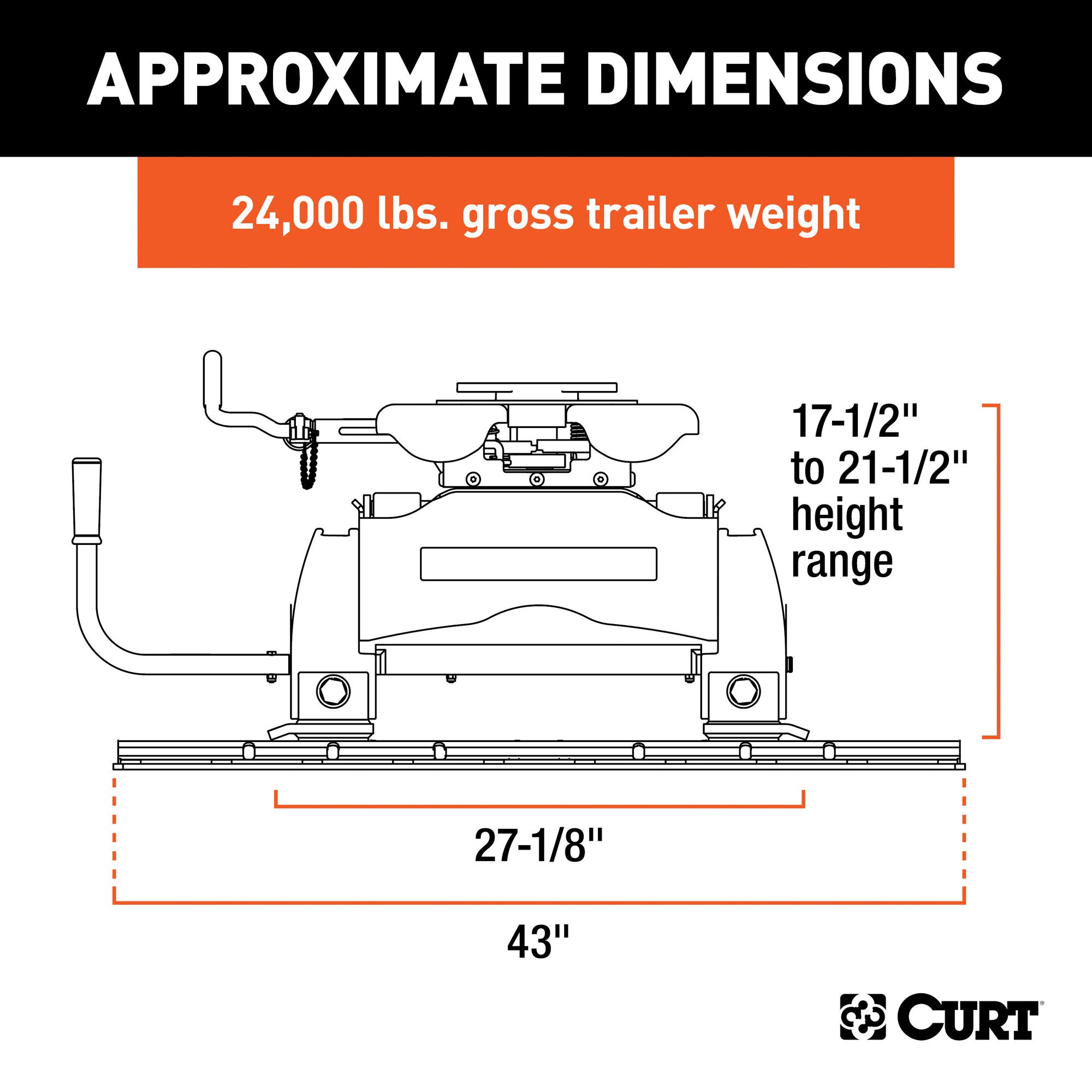 CURT 16646 Q24 5th Wheel Slider Hitch with Base Rails for Short Bed Trucks, 24,000 lbs