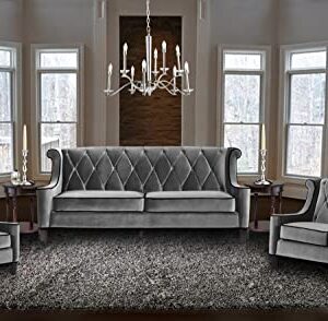 Armen Living Barrister Sofa in Grey Velvet and Black Wood Finish