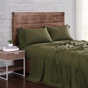 Brooklyn Loom Flax Linen Sheet Set, King, Olive Green