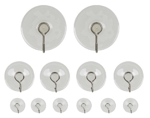 Darice Assorted Suction Cup with Hooks, 12 Pieces, Clear