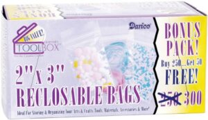 darice 1115-09 plastic reclosable storage bags, 2 by 3-inch, clear, 300 bags per box