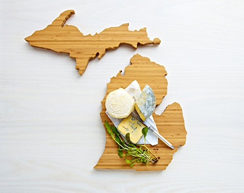 AHeirloom: The Original Michigan State Shaped Serving & Cutting Board. (As Seen in O Magazine, Good Morning America, Real Simple, Brides, Knot.) Made in the USA from Organic Bamboo, Large 15"