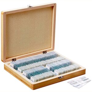 AmScope PS100E Basic Biology Prepared Slide Set for Student and Homeschool Use, Set of 100 Prepared Glass Slides (Set E), Includes Fitted Wooden Storage Box