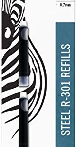 Zebra R-301 Stainless Steel Rollerball Pen Refill, Blue Ink, 2-Count