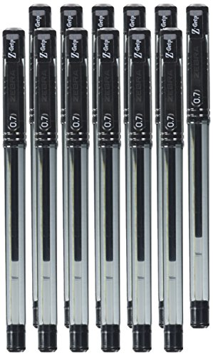 Zebra Z-Grip Stick Gel Pen, 0.7mm, Black, 12 Pack (42510)