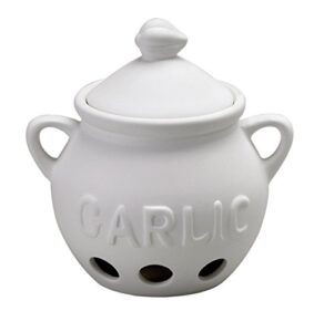 hic harold import co. garlic clove keeper white vented ceramic storage container with lid, 5.25" x 5.5"/16 oz