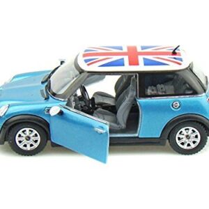 KiNSMART Mini Cooper S 5" 1:28 Scale Die Cast Metal Model Toy Car British Flag Blue w/Pullback Action