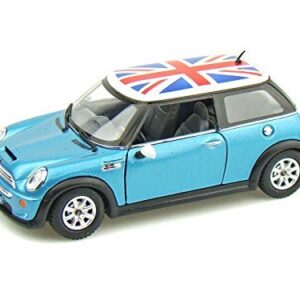 KiNSMART Mini Cooper S 5" 1:28 Scale Die Cast Metal Model Toy Car British Flag Blue w/Pullback Action