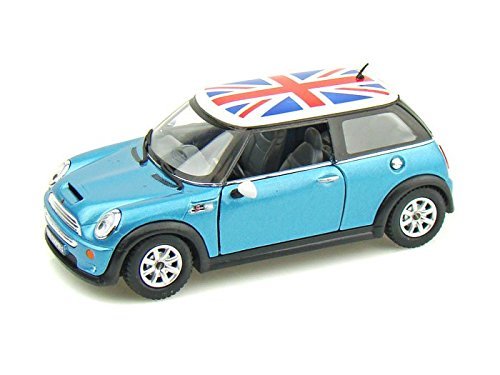 KiNSMART Mini Cooper S 5" 1:28 Scale Die Cast Metal Model Toy Car British Flag Blue w/Pullback Action