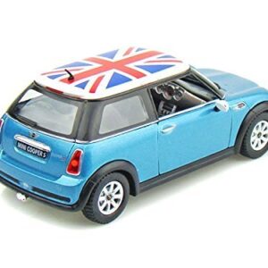 KiNSMART Mini Cooper S 5" 1:28 Scale Die Cast Metal Model Toy Car British Flag Blue w/Pullback Action