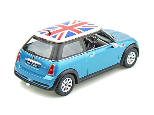 KiNSMART Mini Cooper S 5" 1:28 Scale Die Cast Metal Model Toy Car British Flag Blue w/Pullback Action