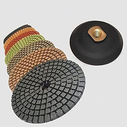 STADEA 5" Wet Diamond Polishing Pads Set for Concrete polishing + Rubber Backer (5/8" 11 Threaded)