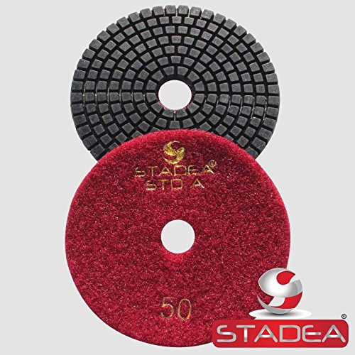 STADEA 5" Wet Diamond Polishing Pads Set for Concrete polishing + Rubber Backer (5/8" 11 Threaded)