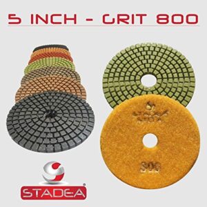 STADEA 5" Wet Diamond Polishing Pads Set for Concrete polishing + Rubber Backer (5/8" 11 Threaded)