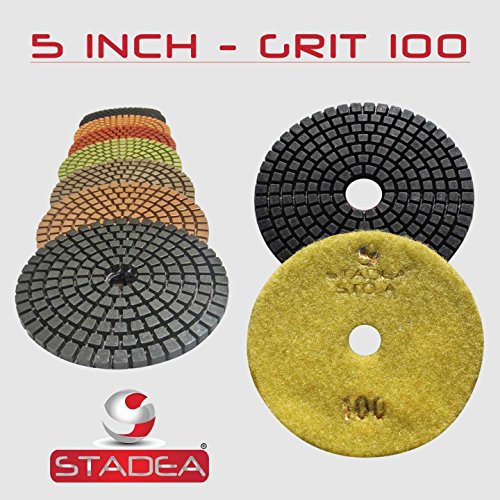 STADEA 5" Wet Diamond Polishing Pads Set for Concrete polishing + Rubber Backer (5/8" 11 Threaded)