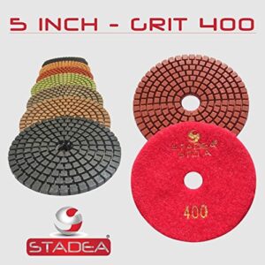 STADEA 5" Wet Diamond Polishing Pads Set for Concrete polishing + Rubber Backer (5/8" 11 Threaded)