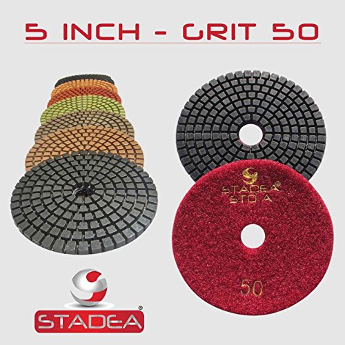 STADEA 5" Wet Diamond Polishing Pads Set for Concrete polishing + Rubber Backer (5/8" 11 Threaded)