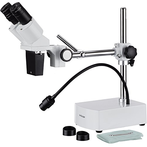 AmScope SE400X Professional Binocular Stereo Microscope, WF5x and WF10x Eyepieces, 5X and 10X Magnification, 1X Objective, LED Lighting, Boom-Arm Stand, 110V-120V