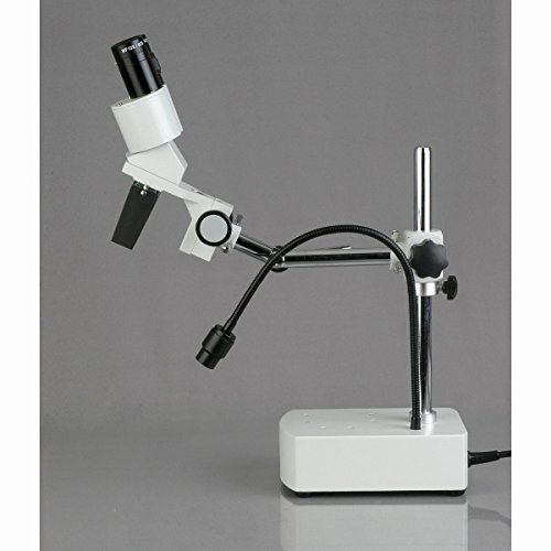 AmScope SE400X Professional Binocular Stereo Microscope, WF5x and WF10x Eyepieces, 5X and 10X Magnification, 1X Objective, LED Lighting, Boom-Arm Stand, 110V-120V