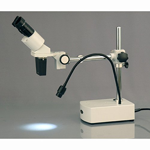 AmScope SE400X Professional Binocular Stereo Microscope, WF5x and WF10x Eyepieces, 5X and 10X Magnification, 1X Objective, LED Lighting, Boom-Arm Stand, 110V-120V