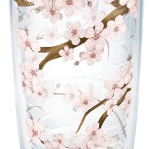 Tervis 1041201 Cherry Blossom Tumbler with Wrap and Brown Lid 16oz, Clear