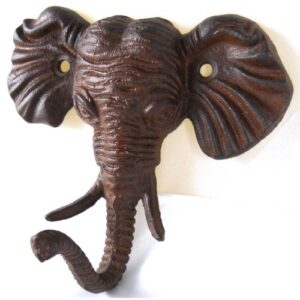 upper deck antiqued reproduction cast iron elephant head single hook wall decor