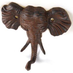 Upper Deck Antiqued Reproduction Cast Iron Elephant Head Single Hook Wall Decor