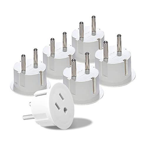 OREI American USA to European Schuko Germany Plug Adapters CE Certified Heavy Duty - 6 Pack - Perfect for Travelling with Cell Phones, Laptops, Cameras & More